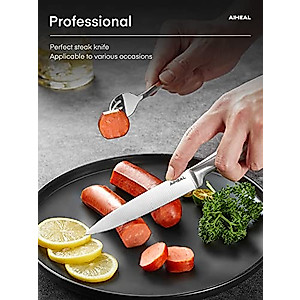 Aiheal Serrated Steak Knife Set, Stainless Steel Steak Knives Set of 8, Never Needs Sharpening Dinner Knives, Micro Serrated Steak Knives with Gift Box