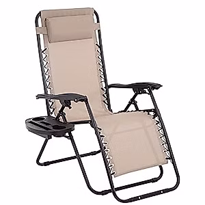 FDW Zero Gravity Chair,Zero Gravity Lounge Chair,1 Pack Folding Lawn Chair Adjustable Reclining Patio Chairs with Pillow and Side Table for Pool Yard with Cup Holder (Tan)