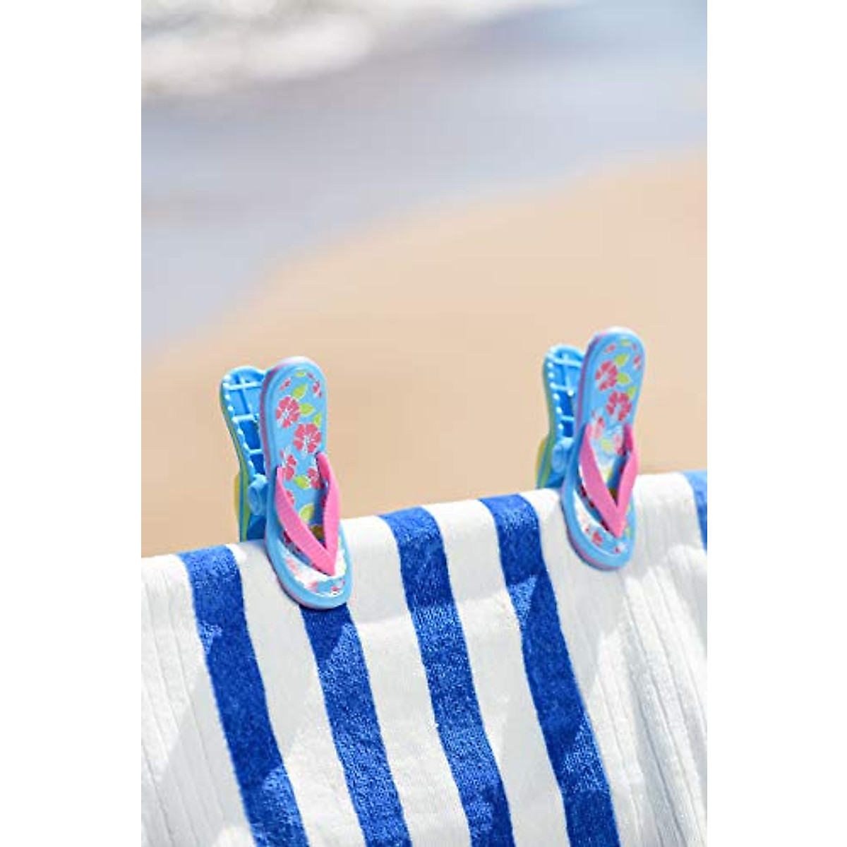 O2COOL Bocaclips - Beach Towel Clips for Beach Chairs, Patio and Pool Accessories - (Flip Flop) 2 Count