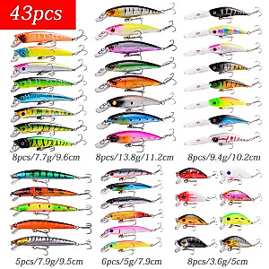 Aorace 43pcs Bass Fishing 56pcs Lures Kit Set Topwater Hard Baits Minnow Crankbait Pencil VIB Swimbait for Bass Pike Fit Saltwater and Freshwater