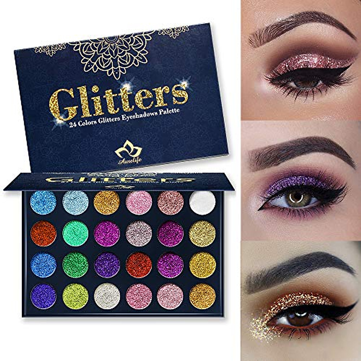 Aolailiya 24 Color Pressed Glitter Eyeshadow Palette - Mineral Ultra Shimmer Makeup Palette Eye Shadow Powder Long Lasting Waterproof