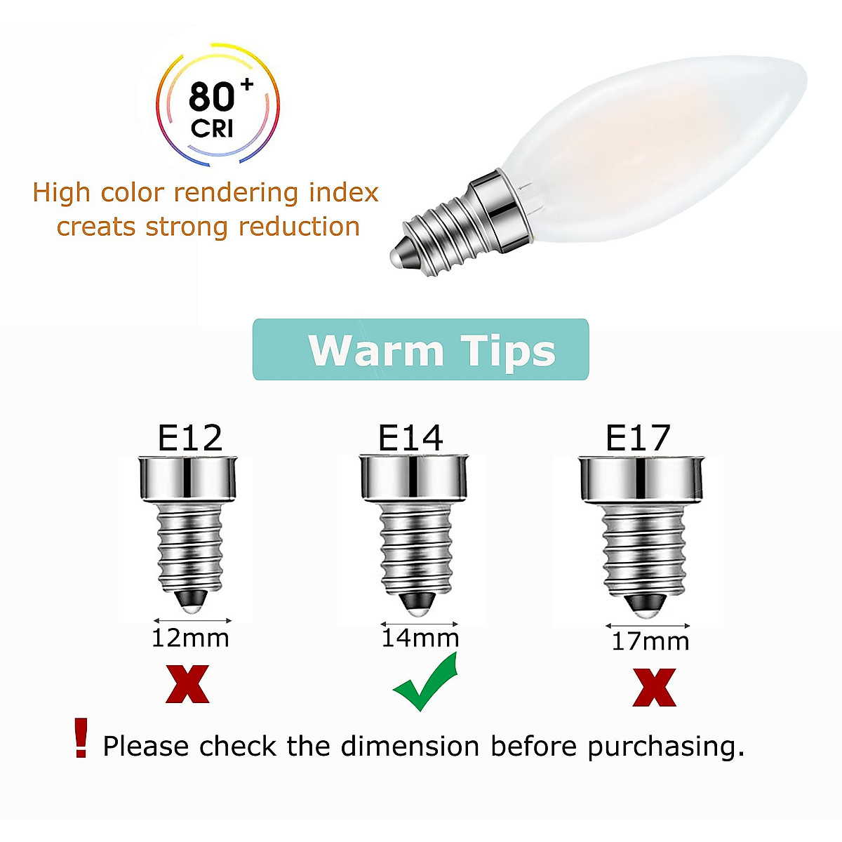 Lamsky E14 LED Bulb European Base 4W LED Chandelier Light Bulbs Dimmable 40W Equivalent,110V 2700K Warm White,Frosted Glass Decorative Bulb,6 Pack