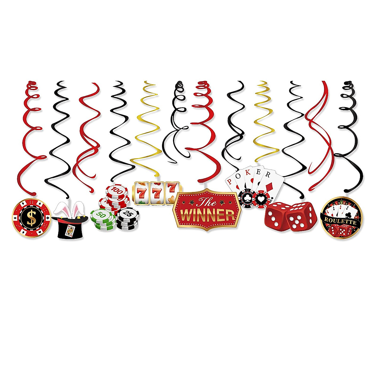 LJCL 30 Pieces Casino Hanging Swirl Decorations, Las Vegas Party Supplies Game Night Casino Birthday Party Foil Hanging Swirls Decorations for Adult Men Women vegas bachelorette party