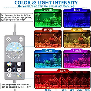 Uelfbaby Super Bright LED Aquarium Light 24/7 Mode 24W for 18"-24" Fish Tank (10/15/20 Gallon Tank), Full Spectrum Fish Tank Light with Adjustable Timer On/Off, 7 Colors Adjustable Brightness
