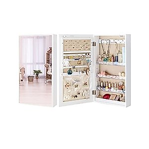 LUXFURNI Small Mirror Jewellery Cabinet Wall-Mount/Door-Hanging Armoire, Lightweight Storage Organizer