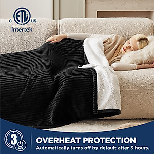 Bedsure Electric Blanket Heated Throw - Soft Ribbed Flannel Heated Blanket, Fast Heating Electric Throw with 6 Heating Levels & 4 Time Settings, 3 Hours Auto-Off (50x60 inches, Black)
