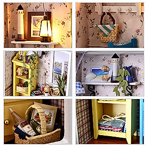 Kisoy Dollhouse Miniature with Furniture Kit, Handmade Frame Style DIY House Model for Teens Adult Gift (Warm Dawn)