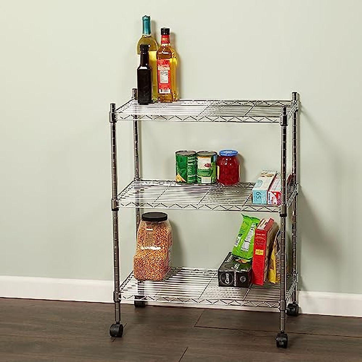 Home Basics Steel Wire Shelf | Heavy Duty | Open Design | Easy To Assemble | (Chrome, 3 Tier | 23.62" x 13.77" x 31.88")