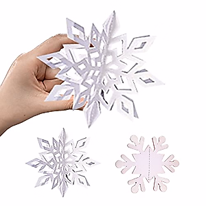 12PCS Winter Christmas Snowflakes Hanging Decorations - 3D White Paper Snowflake Garland with Snowflake Banner for Christmas Holiday Winter Wonderland Frozen Party Decorations