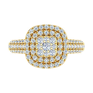 1 Carat Cushion Shape Halo Diamond Engagement Ring in 14K Yellow Gold (Ring Size 9.25)