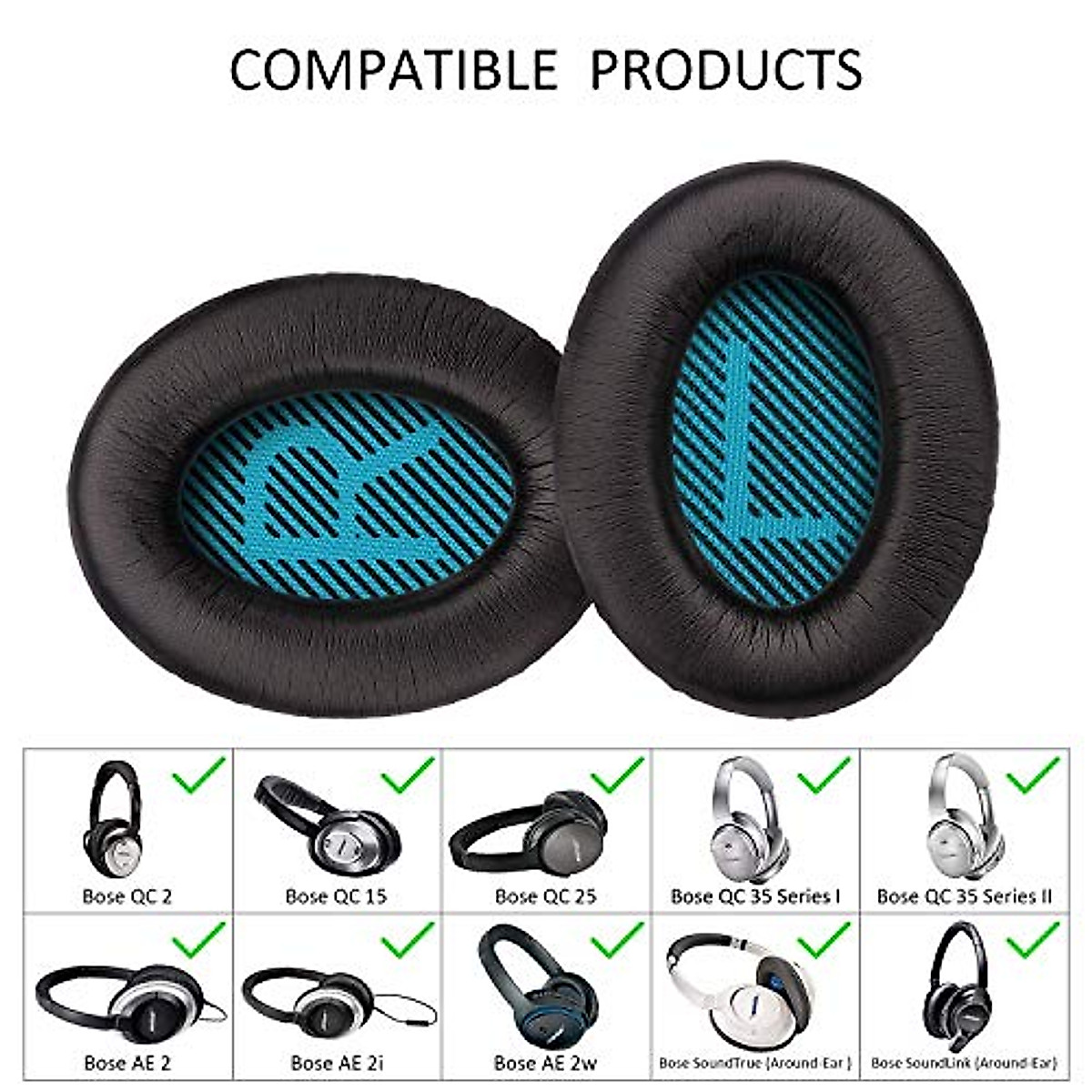 Replacement Ear Pad Cushion Memory Foam Ear Cup Repair for Bose Headphones Quiet Comfort 2 Qc2, Qc15, 25 Qc25, Ae2, Ae2I, Ae2W Headphone (Black 2)