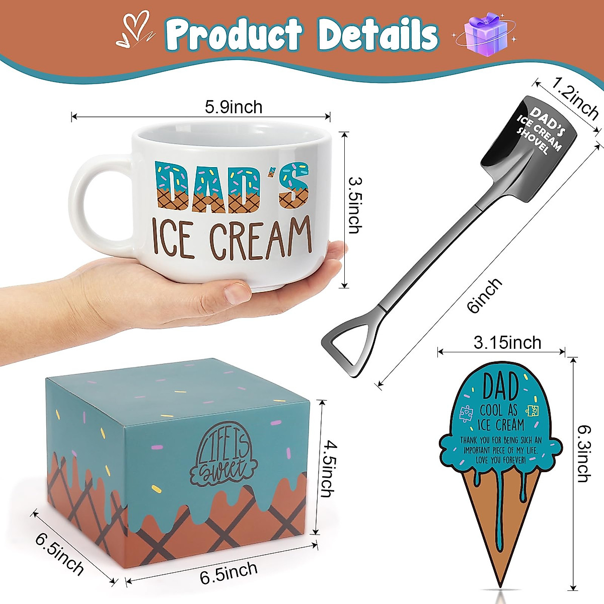 YEUYUQIU Gifts for Dad from Daughter Son - Birthday Gifts for Dad Father, Dad's Ice Cream Bowl Ice Cream Shovel Present, Ideal Father’s Day Gift, Fathers Day or Christmas Gift for Dad
