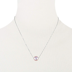 14K White Gold & Single 10.5mm-11mm AAAA Round Freshwater Cultured Pearl Pendant Necklace on 16"-17"-18" Adjustable Cable Chain - Baby Pink