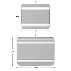 Grey White Stripes Dish Drying Mat for Kitchen Counter, Modern Abstract Country Geometric Line Art Absorbent Reversible Dish Drainer Rack Mats for Coffee Bar Mats 16''x18'' 1 PCS