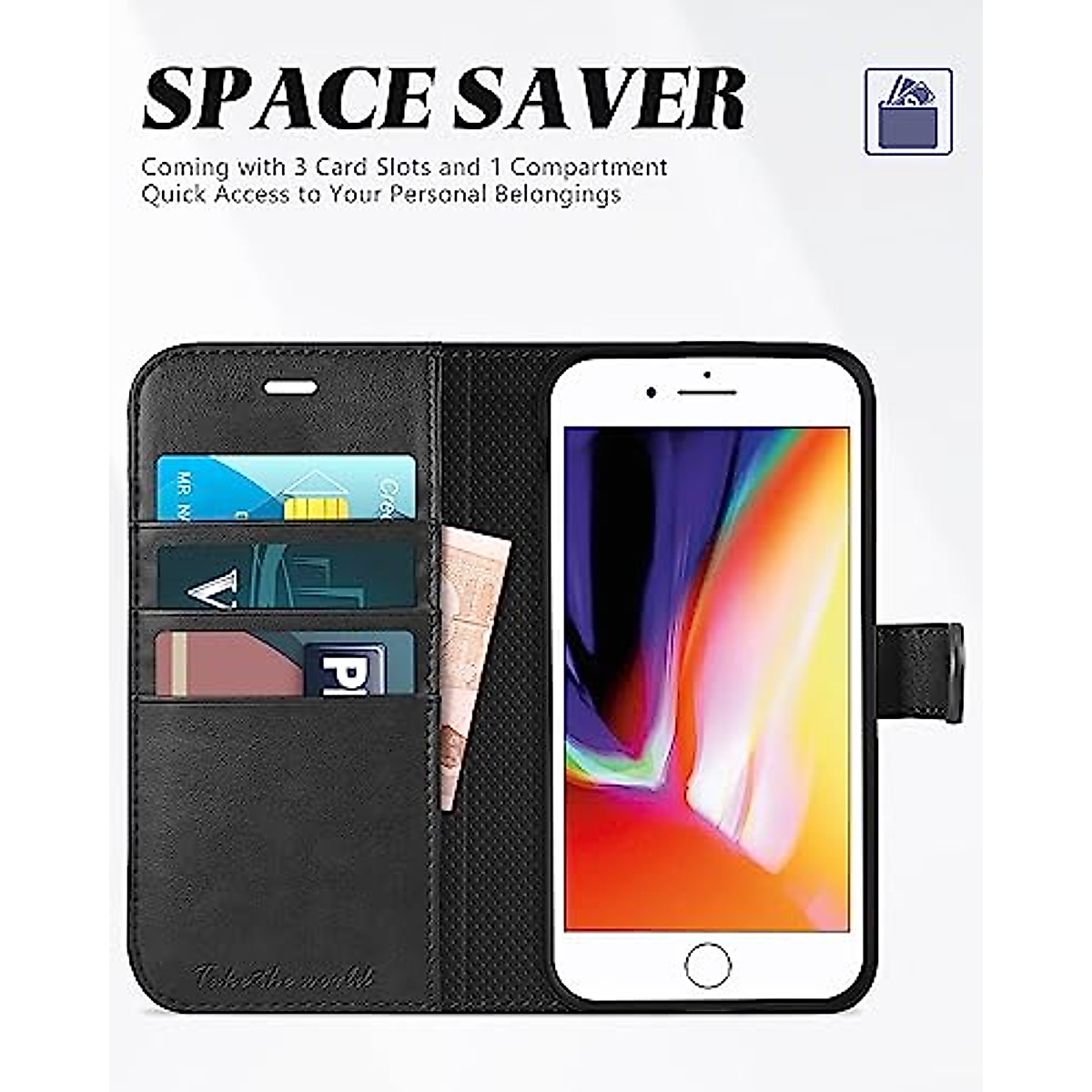 TUCCH iPhone 8 Plus Wallet Case, iPhone 7 Plus Case, Premium PU Leather Flip Case with Card Slot, Stand Holder, Magnetic Closure [Shockproof TPU Interior Case] Compatible with iPhone 7/8 Plus, Black