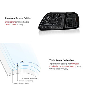 VIPMOTOZ Chrome Housing Smoke Lens LED Strip DRL Headlight & Turn Signal Corner Lamp For 1997-2003 Ford F150 Expedition, Driver & Passenger Side