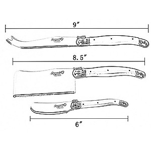 Laguiole By FlyingColors Cheese Knife Butter Knife Spreader Set, Stainless Steel, Black Color Handle, 3 Pieces