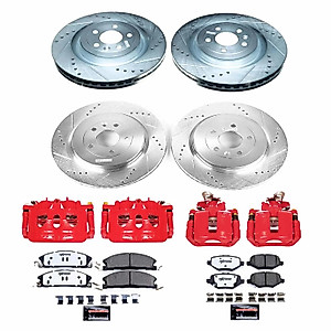 Power Stop KC6375-36 Front and Rear Z36 Truck & Tow Brake Pad and Rotor Kit with Red Powder Coated Calipers