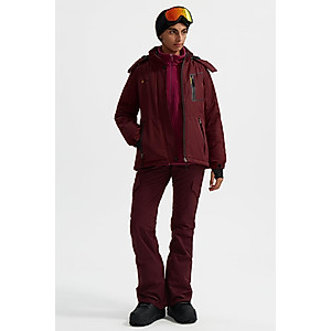 GEMYSE Women's Mountain Waterproof Ski Snow Jacket Rain Winter Jacket Coat Hooded Windproof Parka(Wine Red,Medium)