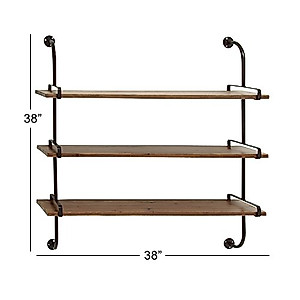 Deco 79 Wood Wall Shelf with Metal Brackets, 38" x 9" x 38", Brown