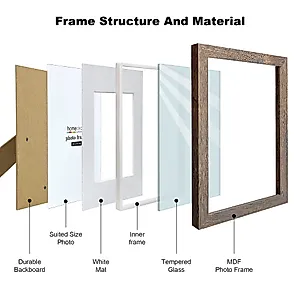Shadow Box Frame, 4 Pack Picture Frame Set, Wall Picture Frame, Farmhouse Wood Rustic Picture Frames with Tempered Glass Gallery Wall Tabletop Display (5X7 Mat 3.5X5, Brown)