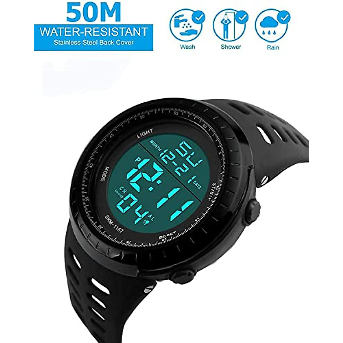 LYMFHCH Men's Digital Watch, Sports Waterproof Military Watches for Men LED Casual Stopwatch Alarm Tactical Army Watch