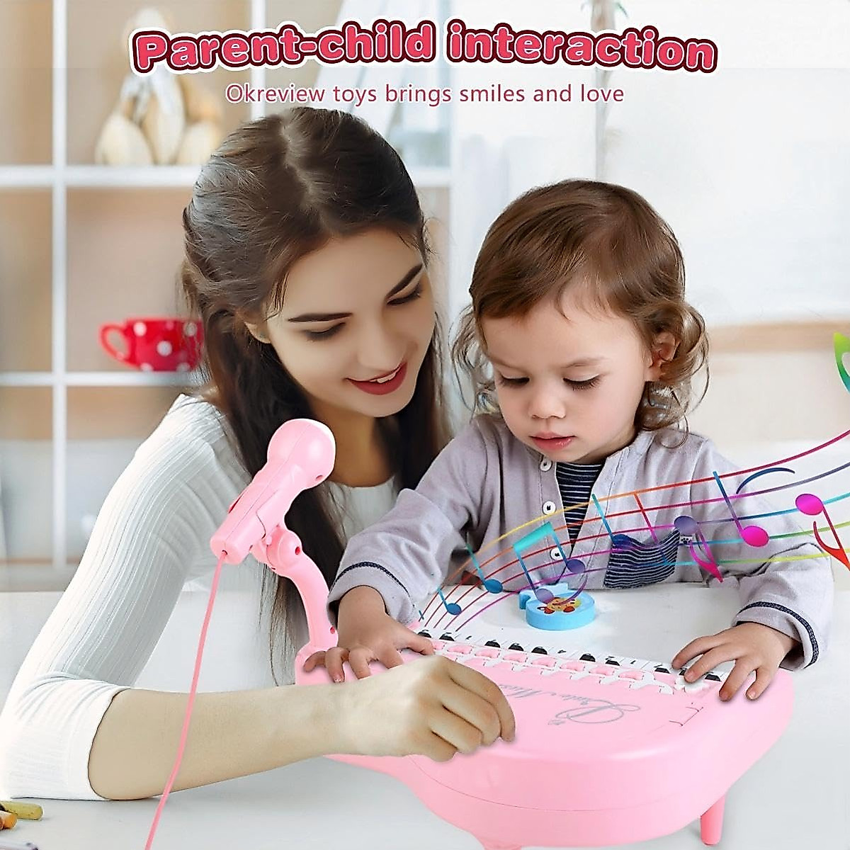 Toddler Piano Keyboard Toy - Toy Piano for 1 2 3 Years Old Girls Birthday Gift Piano Multi Functional Musical Toy with Microphone