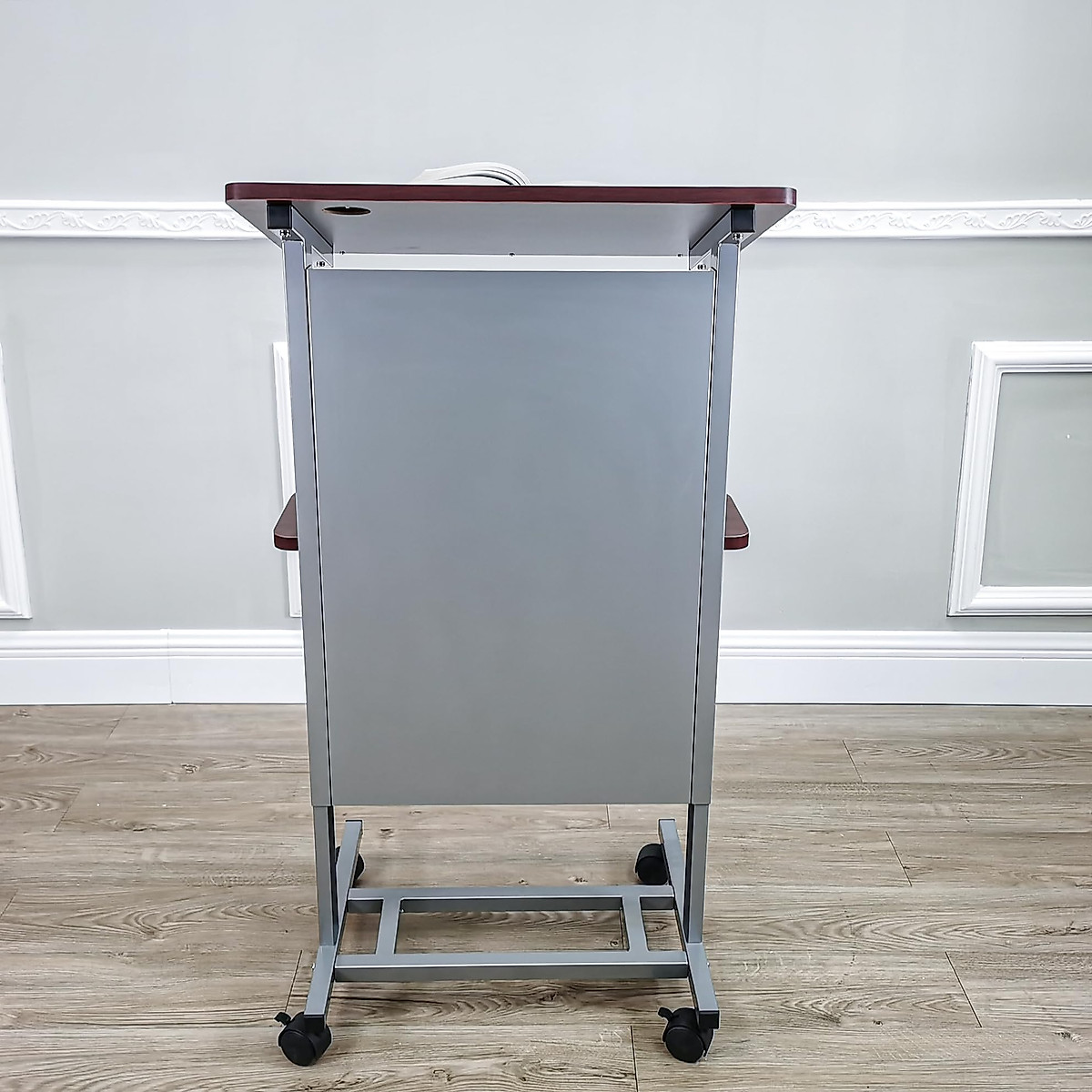 FixtureDisplays® Floor Standing Pulpit Adjustable Height Lectern Podium w/Casters, Heavy Duty Steel Frame, Rolling Podium 18147-NPF