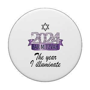 2024 Bar Mitzvah Quote Festive White Purple Decor PopSockets Standard PopGrip