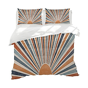 Reateforin Boho Colorful Sunrise Duvet Cover Set King Size Boho Abstract Mid Century Orange Comforter Cover Minimalist Art Lightweight Soft Bedding Set 3 Pcs Breathable Bedding Set with 2 Pillowcase