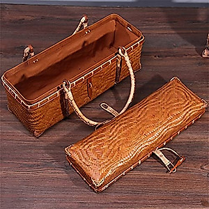 UPJAKS Creative Handmade Wicker Picnic Basket with Lid and Movable Handles Features A Wood Lock Camping, Day Travel, Beach, Hiking, BBQ and Family