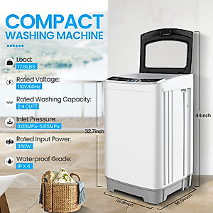 Nictemaw Portable Washing Machine, 17.8Lbs Full Automatic Washing Machine, 2.4 Cu.ft Compact Portable Washer with 10 Programs, 8 Water Levels, Glass Top Lid, Drain Pump, Ideal for Apartment, Home, RVs