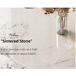 Marble Dining Table Set for 6-8 with 6 Chairs Gold U-Shaped Base, Stone Top Dining Table 71" L X35.5 WX 29.5" H, Marble Top Dining Table Gold Metal with White Chairs