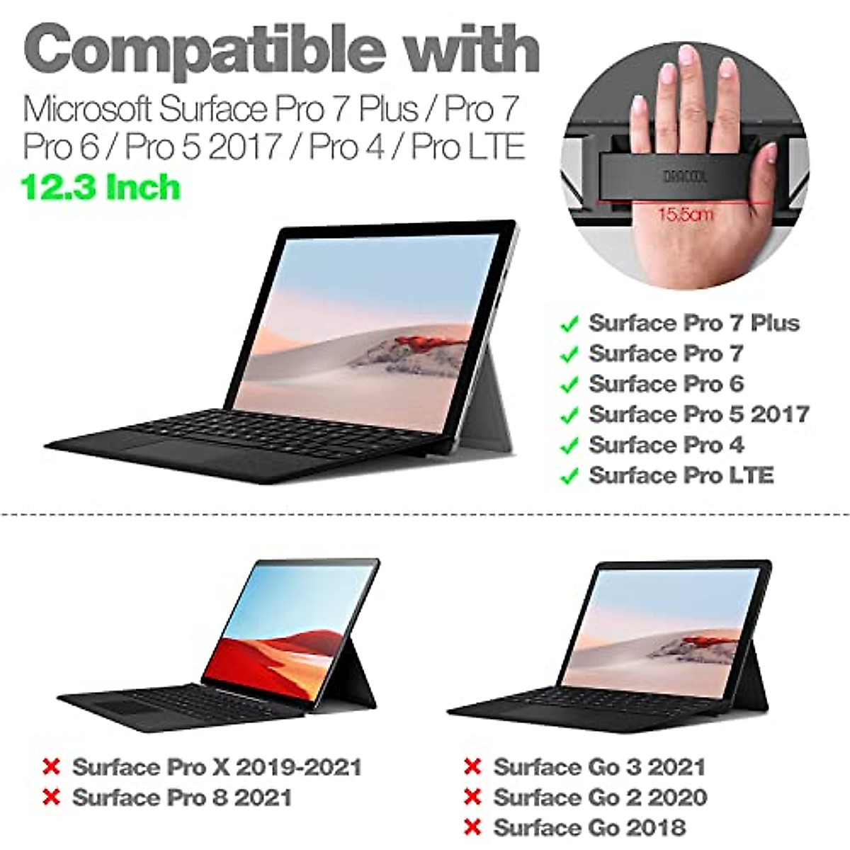 Dracool Rugged Protective Case for 12.3" Microsoft Surface Pro 7/Pro 7 Plus/Pro 6/Pro 5 2017/Pro 4/Pro LTE Shockproof Durable Case with Hand Strap Pen Holder Compatible with Type Cover Keyboard