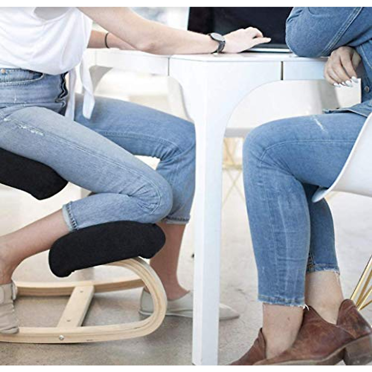 Kneeling Chair, Ergonomic Rocking Kneel Seat Mobile, Relieving Stress Backs Neck Pain, Posture Correcting Wood Knee Stool for Home Office Good Posture Computer Stool,Gray