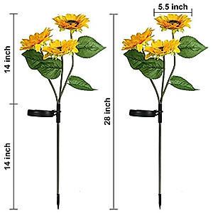 Doingart 2 Packs Solar Sunflower Lights,Upgrade Solar Powered Sunflower Lights with 3 Sunflower,LED Solar Lights Outdoor for Patio Lawn Garden Yard Pathway Decoration