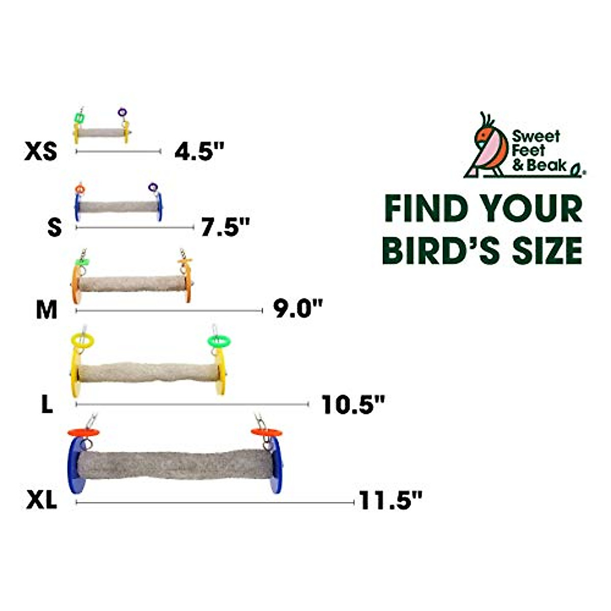 Sweet Feet and Beak Roll Bird Swing - Pumice Perch Bird Toys Trims Nails and Beaks, Safe and Non-Toxic Bird Cage Accessories for Small and Large Birds, Swinging Toys Birds Will Love, Large 10.5 Inches