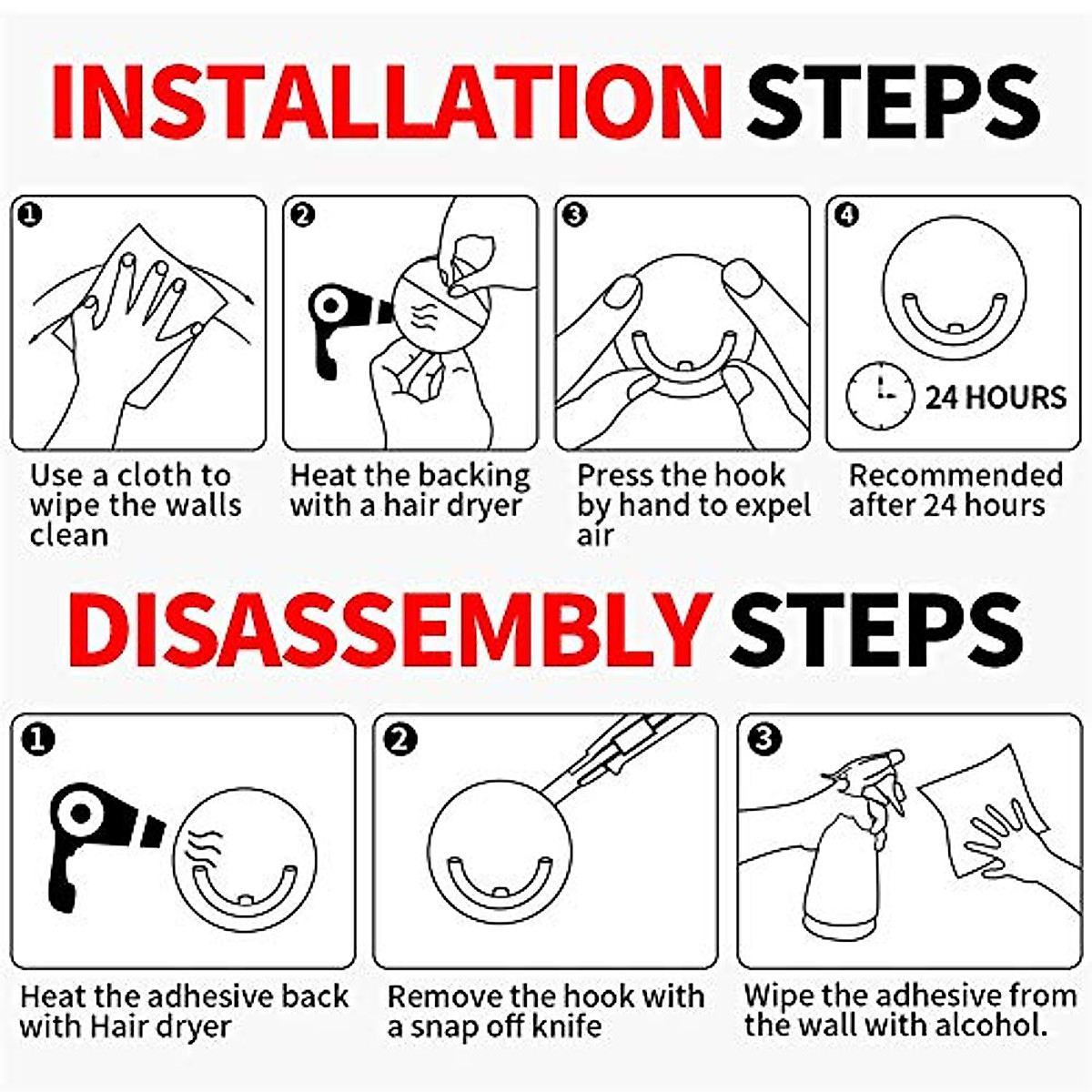 Adhesive Hooks Wall Hanger Holder Self Stick Heavy Duty Utility Storage Hooks,Kitchen Bathroom Stainless Steel Waterproof Hooks (Black, 2)