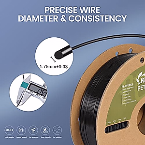 KINLUOT PETG Filament 1.75mm 3D Printer Filament, Easy to Print, Dimensional Accuracy +/- 0.03 mm, 1kg Cardboard Spool (2.2lbs), Fit Most FDM Printer (Black)