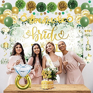 DARUNAXY Sage Green Bachelorette Party Decorations, Bride to Be Banner, Bride Veil Tiara & Crown Bridal Shower Balloons Cake Topper Paper Pom Poms Party Supply for Hen Bachelorette Party(34PC)