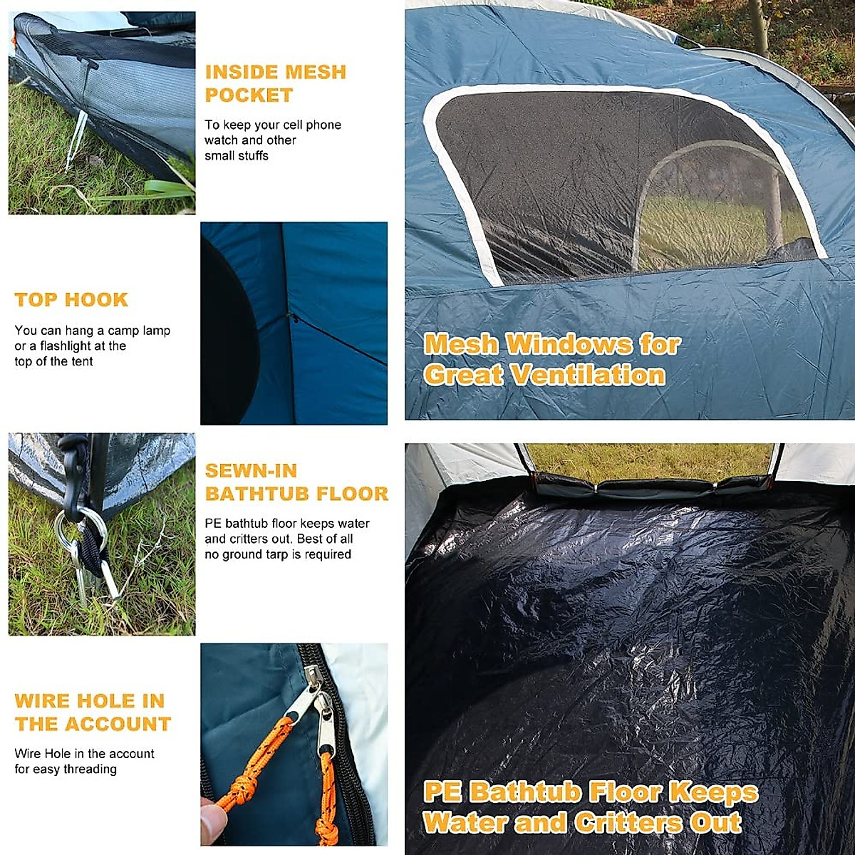 SUV Tent Attachment for Camping -Up to 6-8 Person Sleeping Capacity, Car Tent Includes Rainfly and Storage Bag,Universal Fit, 8' W x 8' L x 7.2' H,Suitable Camping Traveling Family Outdoor Activities