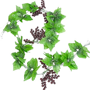 Woohome Artificial Greenery Chain Grapes, 8FT 10 Pack Grapes Vines Leaves Foliage Simulation Fruits for Garden Wedding Garland Home Room Outside Decoration