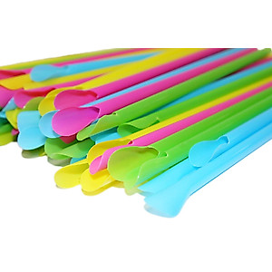Set of 200 SNO-Cone Straw Spoons! Bright Colors - 8"x.25"- Perfect for Milkshakes, Shaved Ice, Kid's Parties, Root Beer Floats and More!
