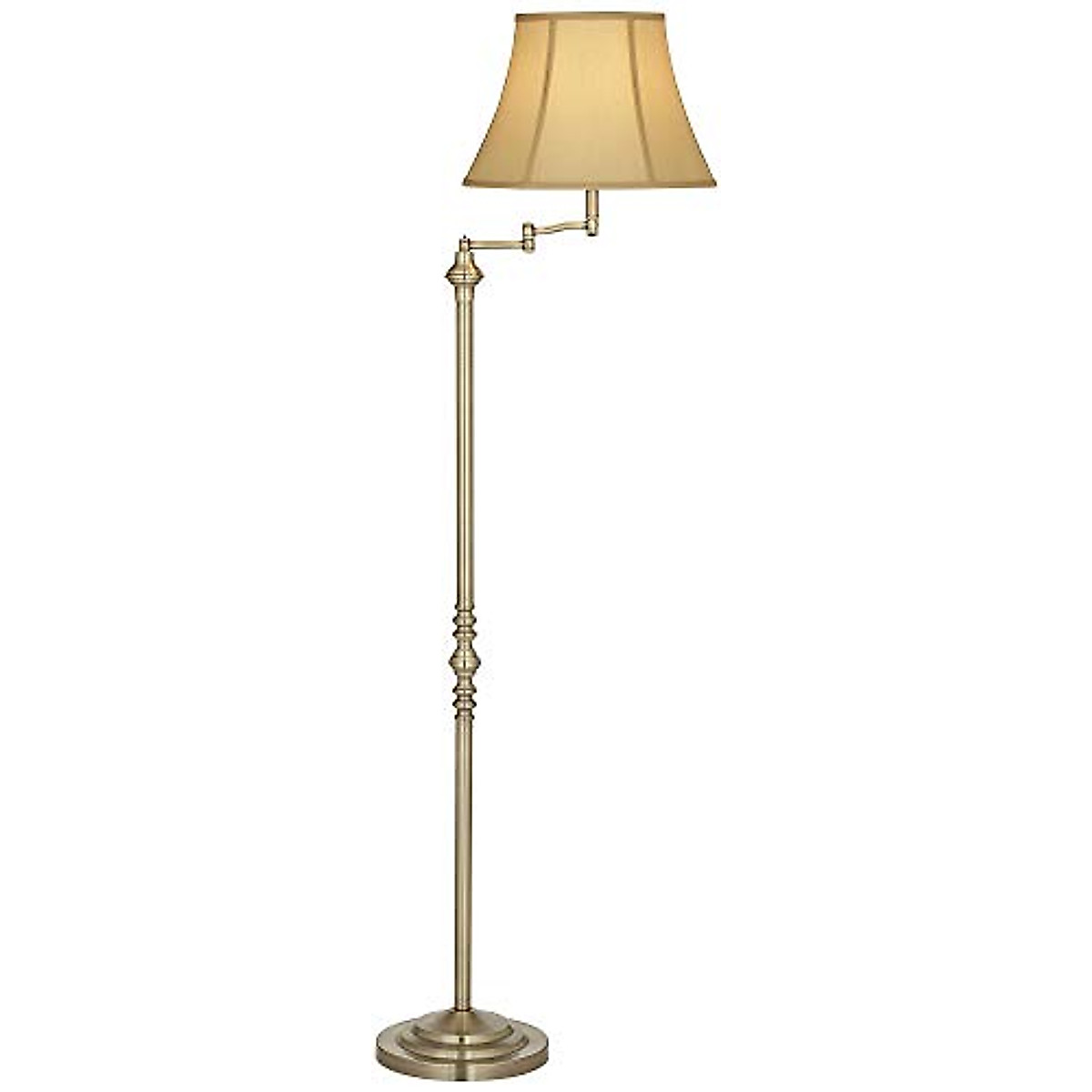 Regency Hill Montebello Traditional Adjustable Swing Arm Floor Lamp Standing 60" Tall Antique Brass Metal Column Golden Tan Bell Shade for Living Room Reading House Family Bedroom Home