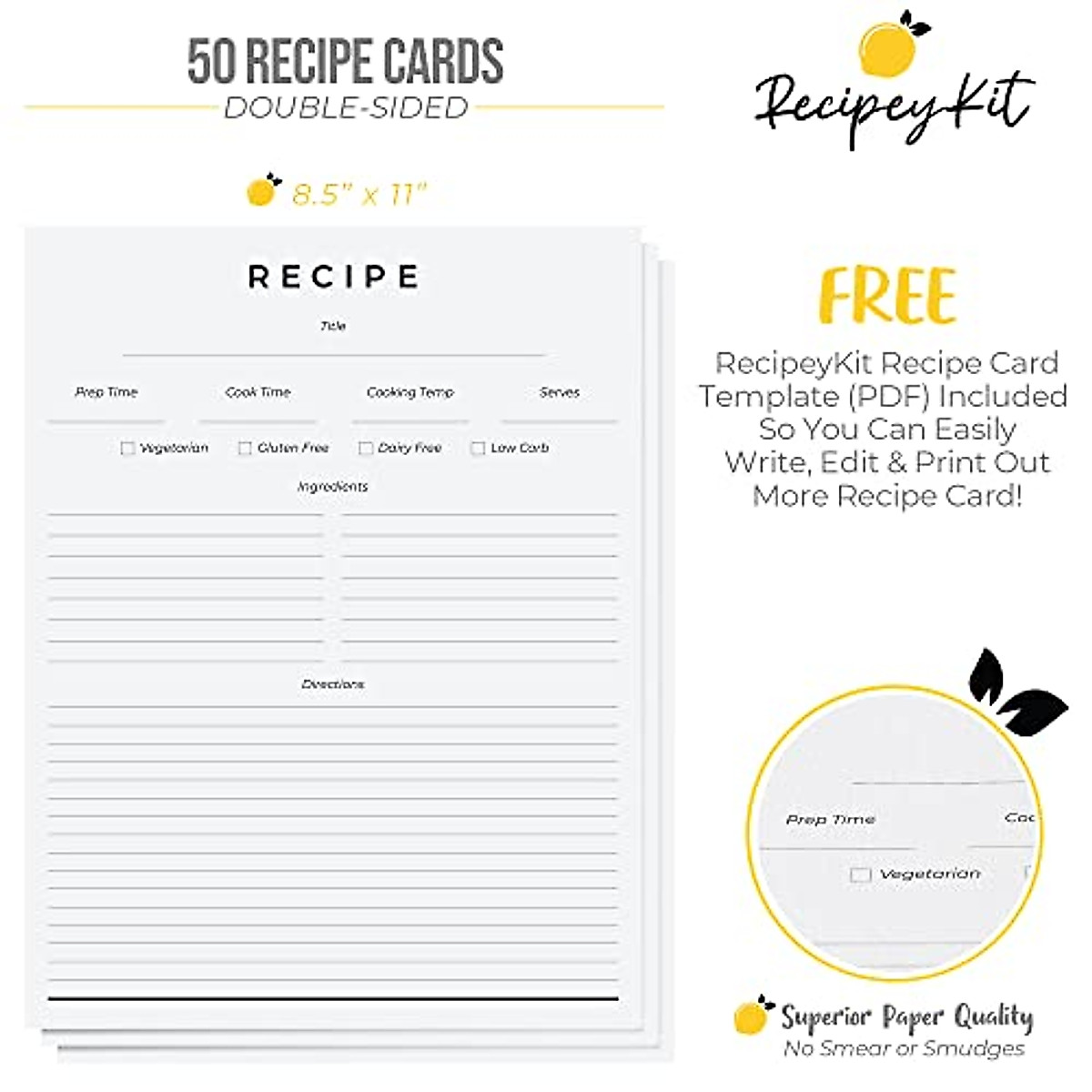 RECIPEYKIT Recipe Binder 8.5x11 3 Ring - Amazing New Design - Cards, Plastic Sleeves, Dividers, Labels - Recipe Binder Kit Organizer (Citrus Bloom)