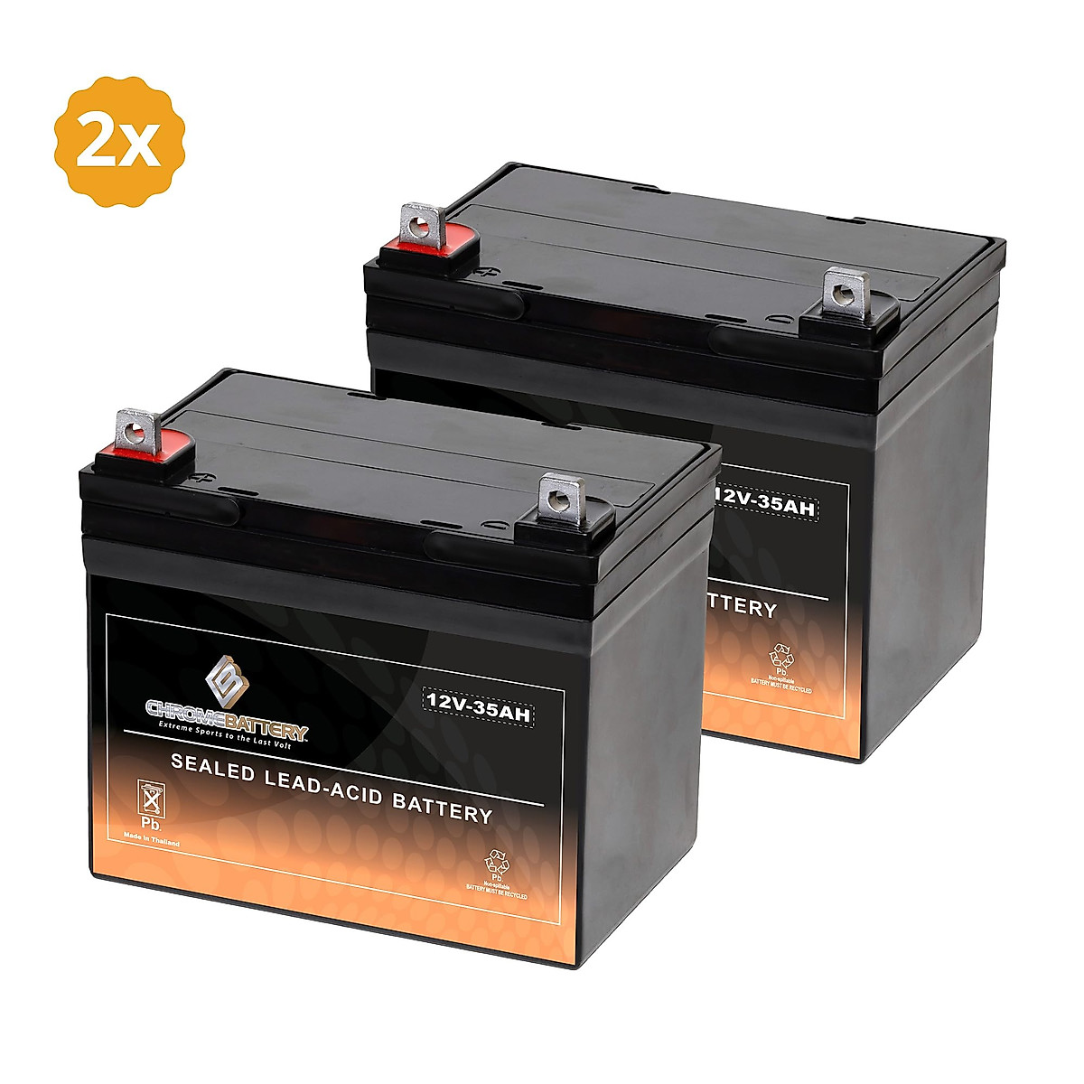 Chrome Battery 12V 35AH Pride Mobility BATLIQ1017 AGM U1 Replacement Batteries - Rechargeable - 2 Pack Bundle