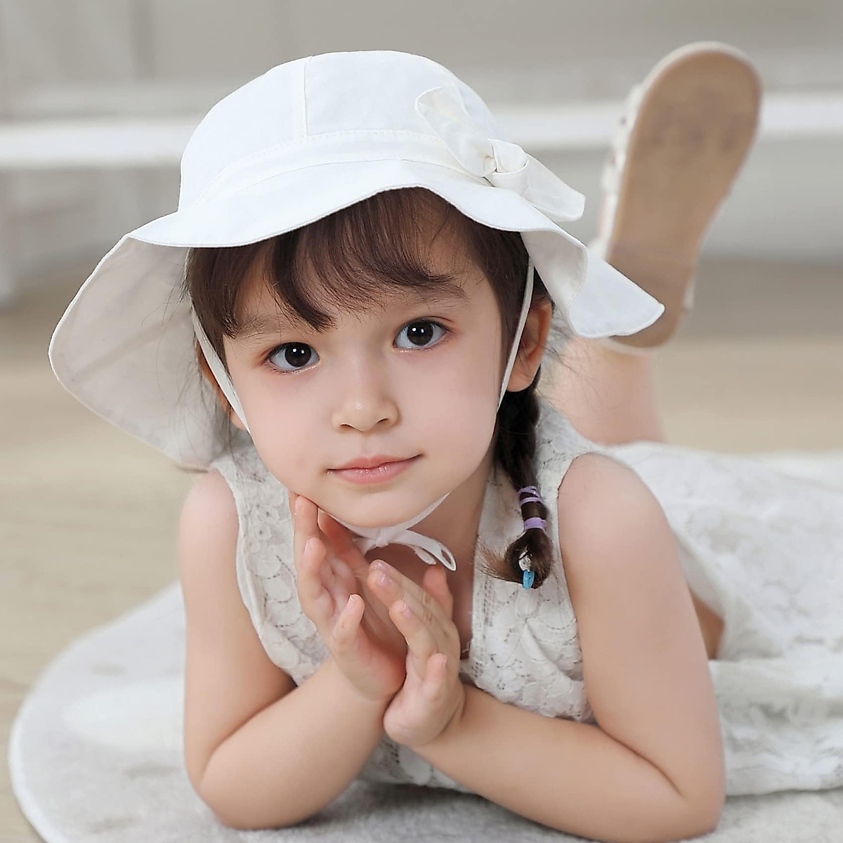 Durio Baby Girl Sun Hat Baby Girl Gifts Cute Bowknot Summer Baby Girl Hat Toddler Girl Hat UPF 50+ Toddler Girl Sun Hat Ivory White Bowknot 6-12 Months