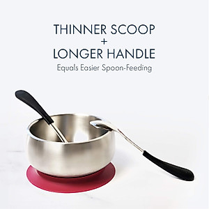 Avanchy Infant Baby Spoons Stainless Steel and Silicone Set, Self Feeding Food Utensils, 4 Months Baby Led Weaning, 2 Pack, Pink