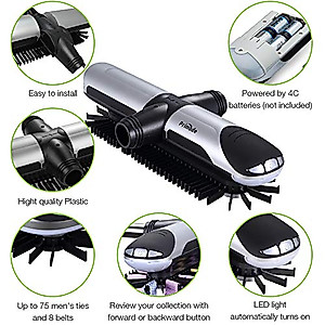 Primode Motorized Tie Rack Closet Organizer with LED Lights, Bonus Stainless Steel Tie Clip Set, Includes J Hooks for Wired Shelving Stores Up To 72 Ties with 8 Belts, Rotation Operates With Batteries