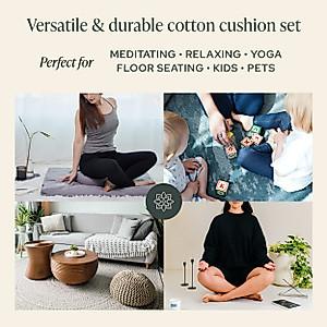 Mindful & Modern Meditation Cushion and Zabuton Meditation Mat Bundle - 100% Cotton Meditation Cushion Set for Yoga - Buckwheat Zafu Floor Pillow and Rectangular Mat - Slate Grey Color